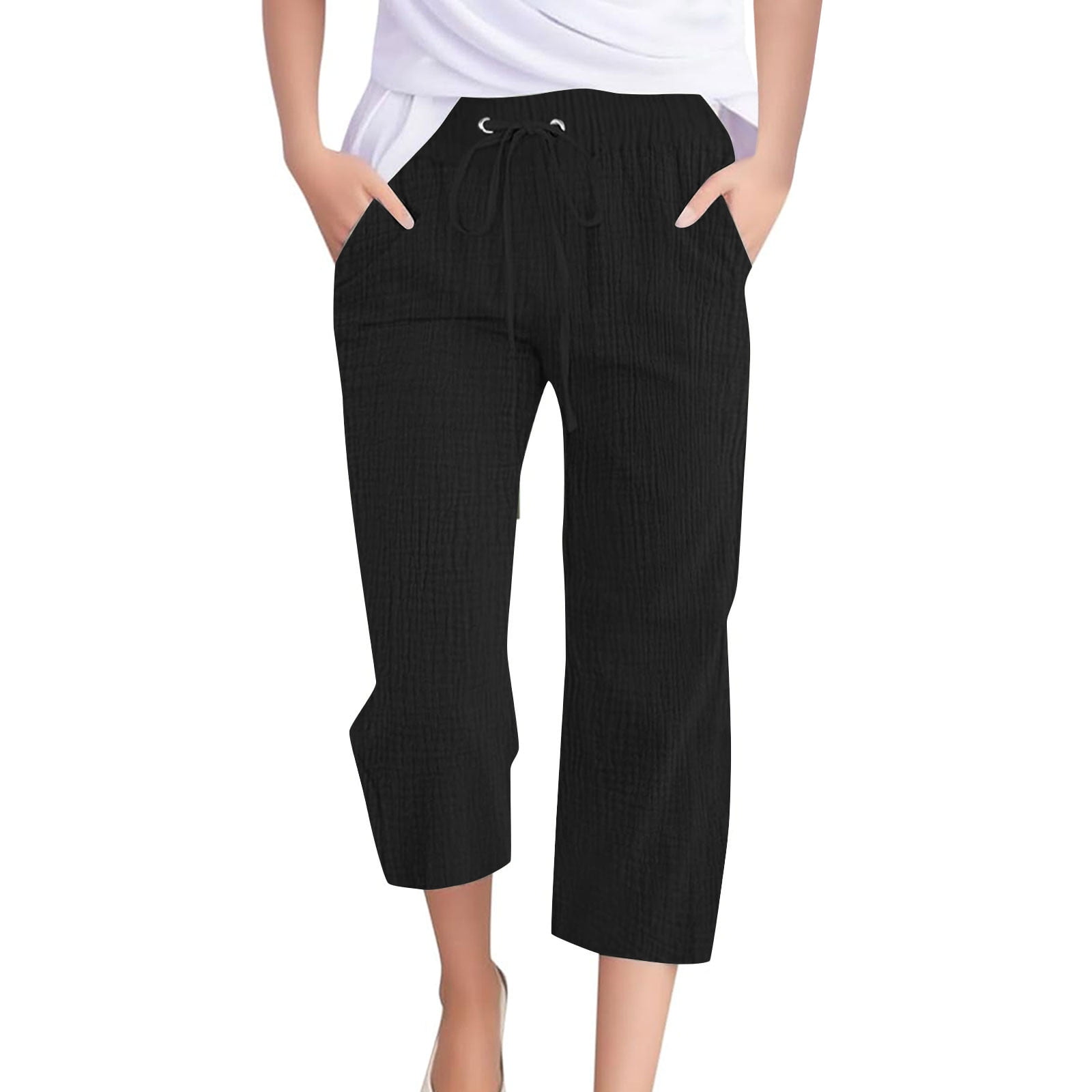 UAMVSH Summer Capris for Women Lightweight Cotton Linen Lounge Capri ...