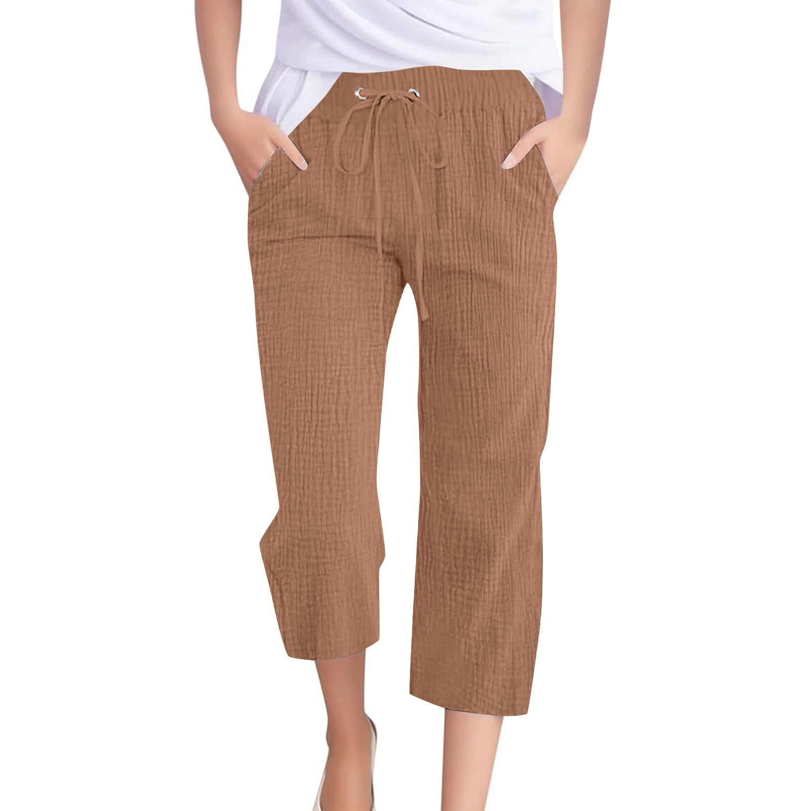 UAMVSH Summer Capris for Women Lightweight Cotton Linen Lounge Capri ...