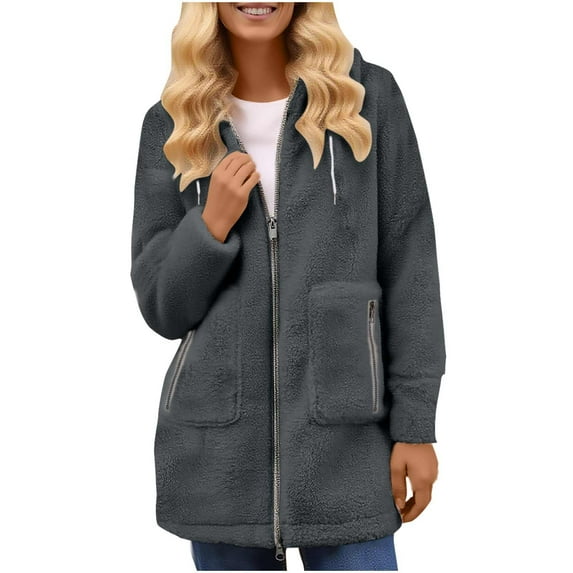 UAMVSH Womens Fleece Jacket Sherpa Long Sleeve Hooded Coat Soft Fuzzy ...