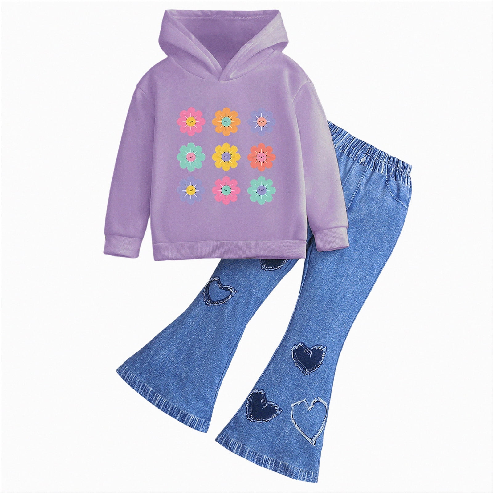 UAYOTSE Girls Comfortable and Warm Set Cute Cartoon Print Long Sleeved ...