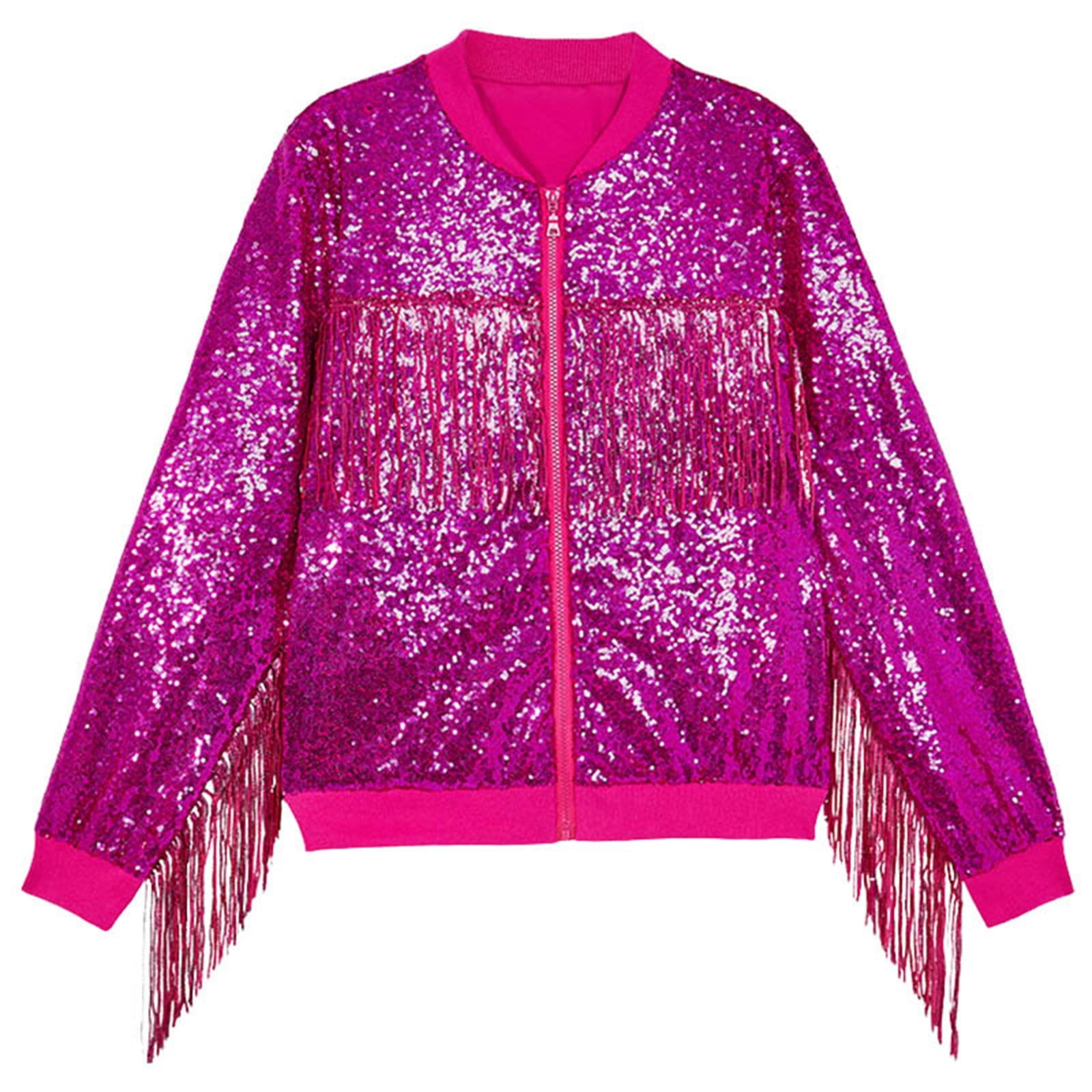UAYOTSE Girls Jackets Sequin Bomber Glitter Sparkly Varsity Kids Shiny ...