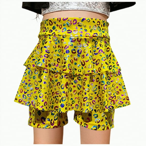 UAYOTSE Girls Metallic Skirt with Built-in Shorts Ruffle A Line Skirt ...