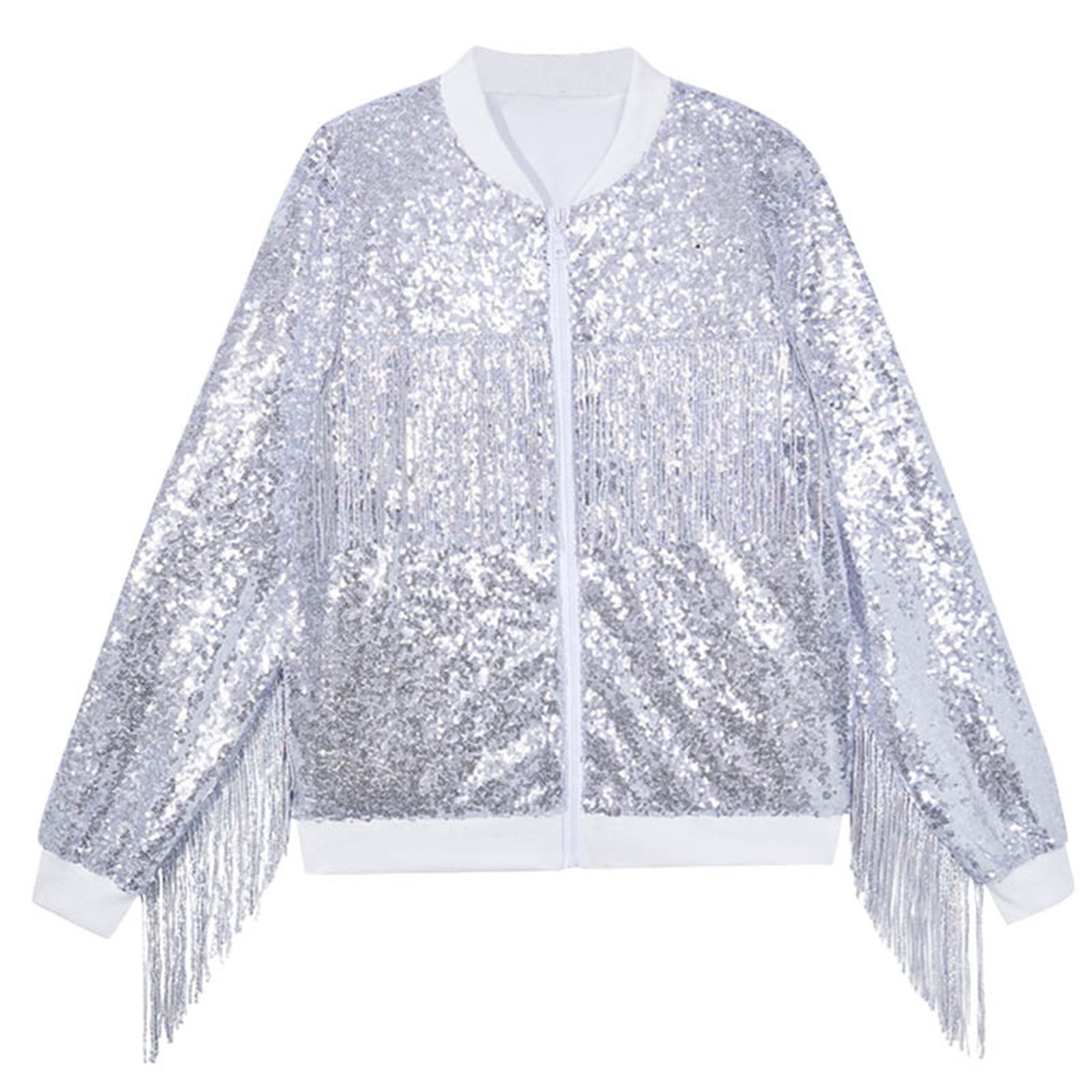 UAYOTSE Girls Sequin Bomber Jacket Sparkly Bomber Outfit Long Sleeve ...
