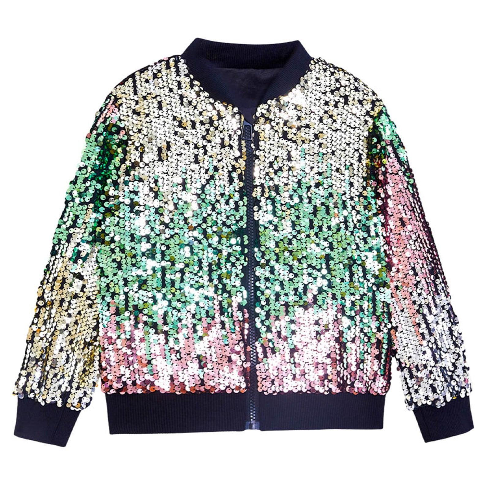 UAYOTSE Girls Sequin Jacket Glitter Long Sleeves Zipper Gradient Bomber ...