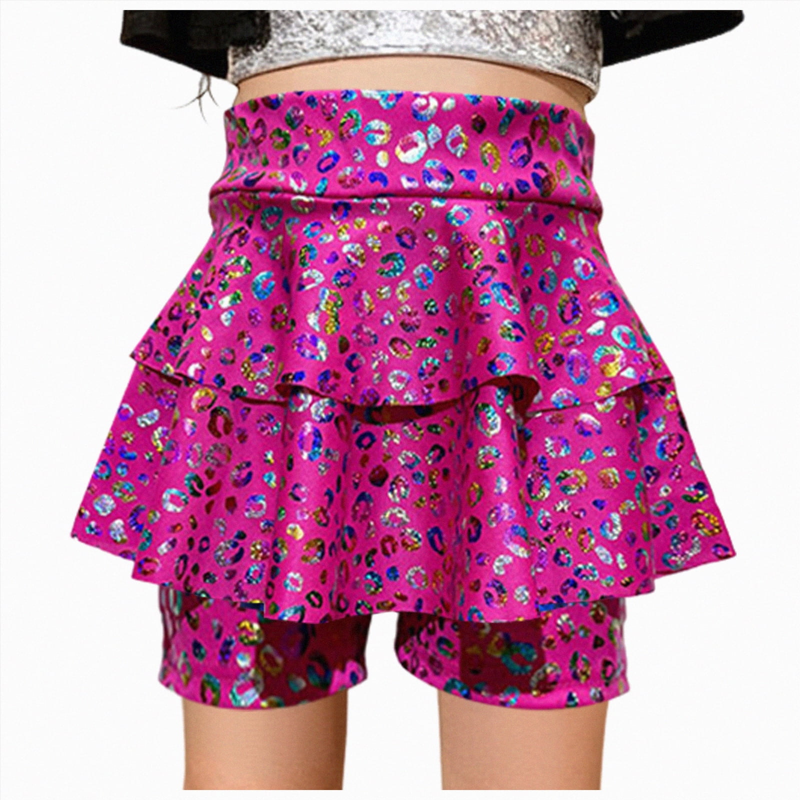 UAYOTSE Girls' Sparkle Metallic Skirts Layers Ruffle Sequin Tutu Dance ...