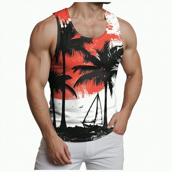 UAYOTSE Men's Casual Coconut Tree Seagull Printed Cotton Like Holiday ...