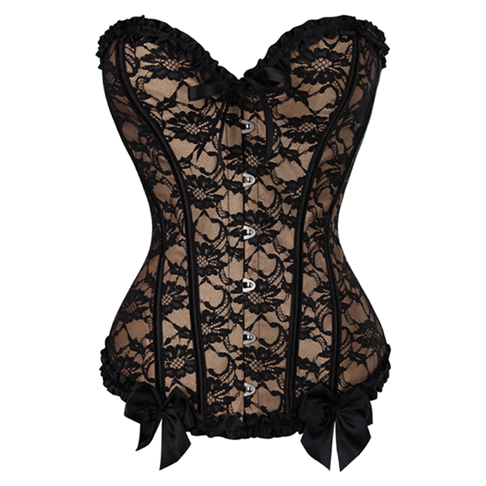 UAYOTSE Women Satin Lace Sexy Bustier Corsets Basque Lace Up Lingerie ...