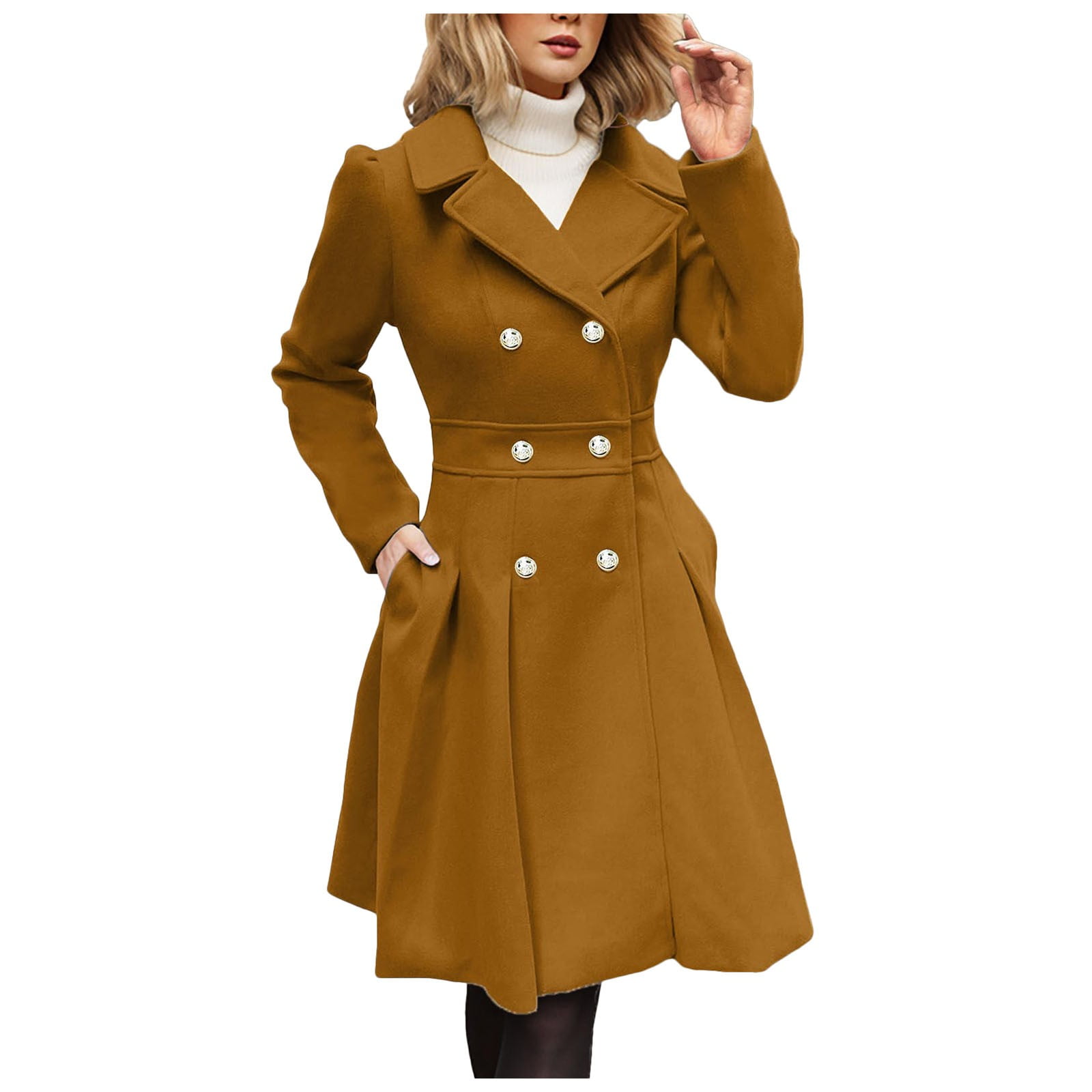 UAYOTSE Women's Pea Coat Double Overcoat Lapel Coat Classic Long Trench ...