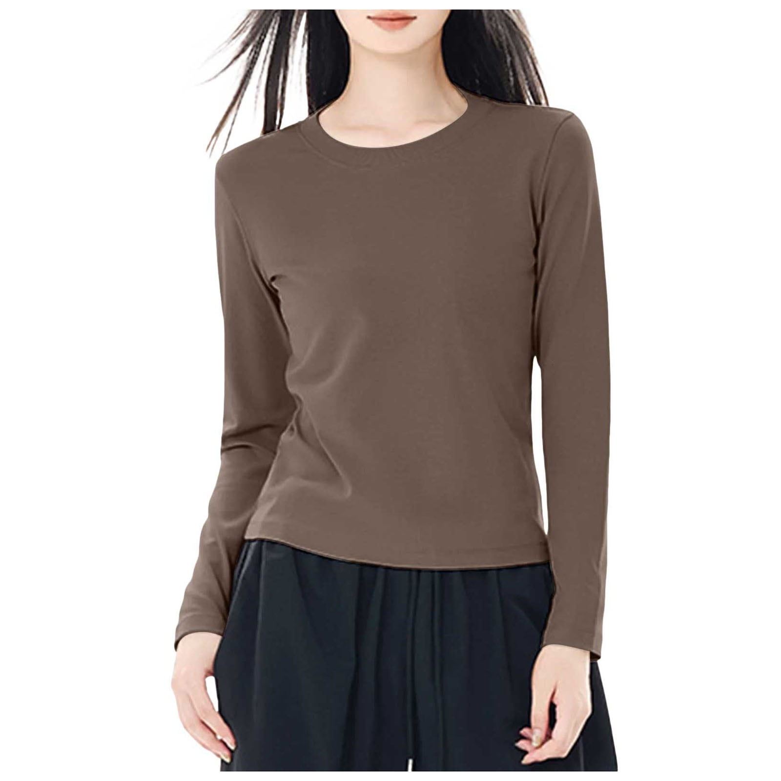 UAYOTSE Women's Seamless Layering Shirts Solid Color Long Sleeve Crew ...