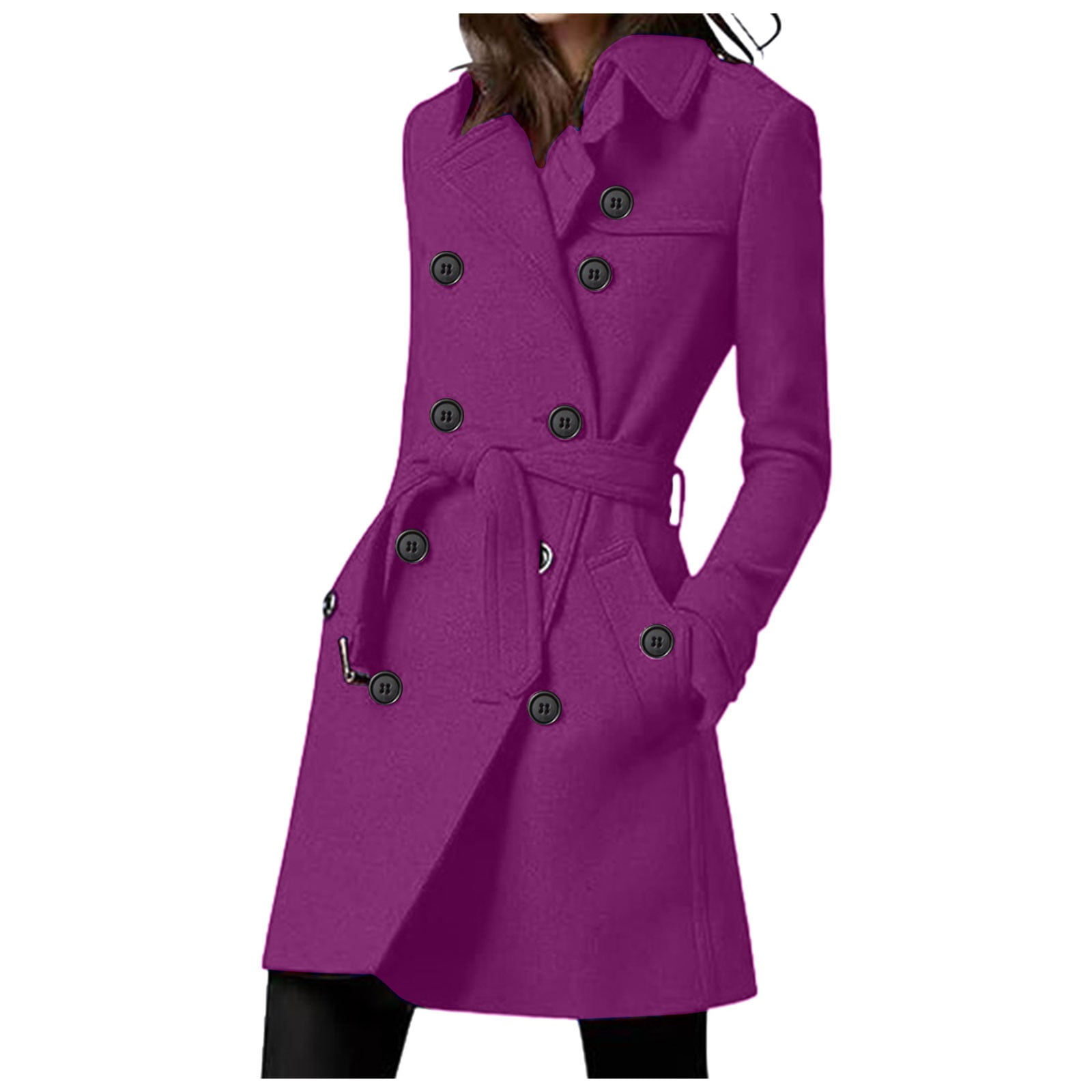 UAYOTSE Women's Winter Lapel Double Office Work Long Wool Pea Coat ...