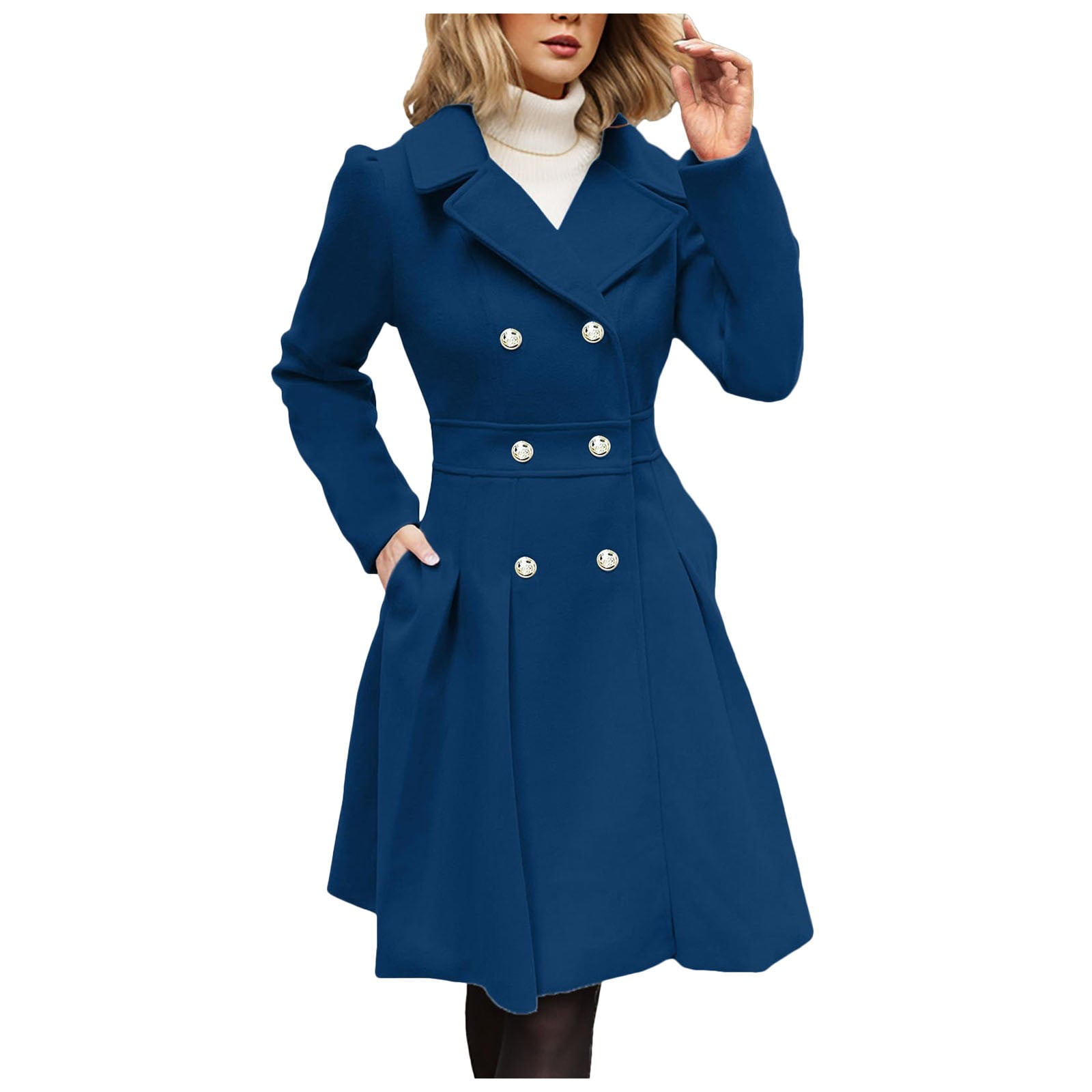 UAYOTSE Womens Single Trench Coat Winter Pea Coat Notch Lapel Long ...