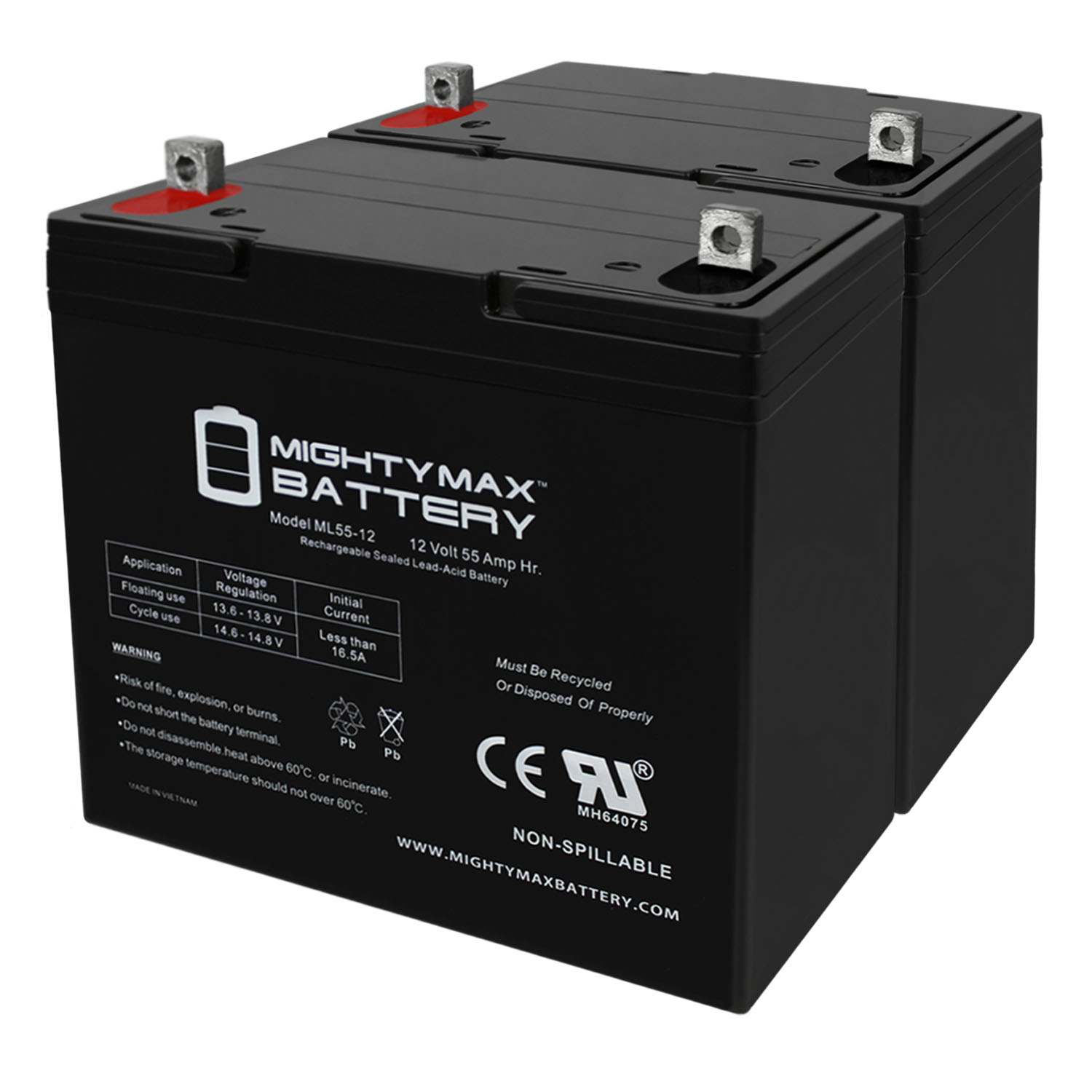 UB12550 (Group 22NF) AGM Battery - Universal Battery - 12V 55Ah for ...