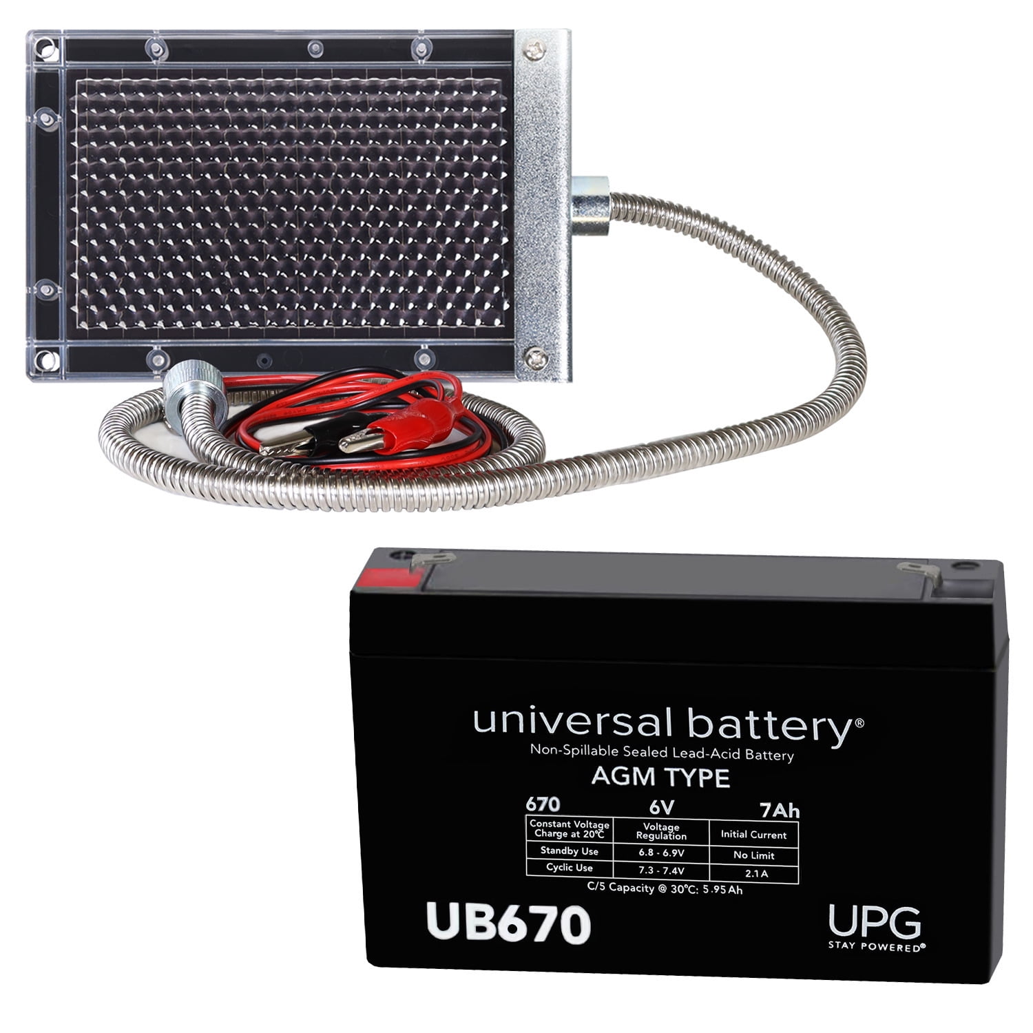 UB670 6V 7Ah Battery for W. W. Grainger 5VC07 + 6V Solar Panel Charger ...