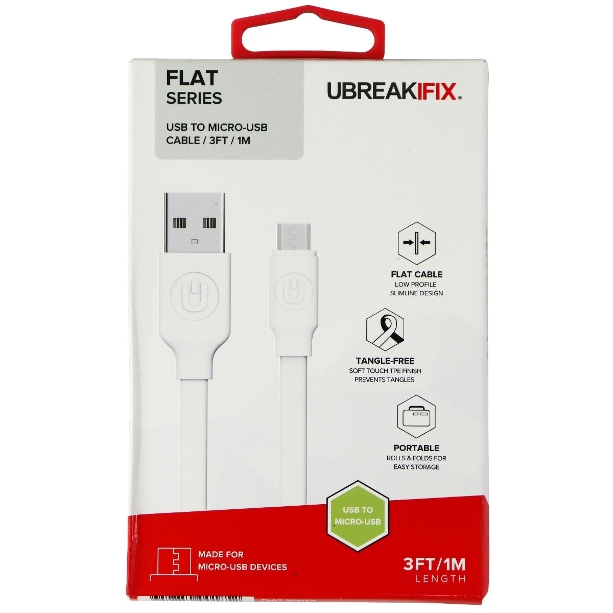 UBREAKIFIX (3-Ft) Flat Series Micro-USB to USB Charge/Sync Cable ...