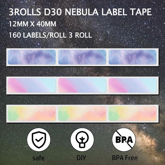 UBSWF-960 Pcs Nebula/Galaxy Series D30 Label Tape 12mm×40mm(0.47"x1.57 ...