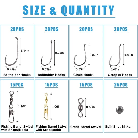 UBSWF-Fishing Hooks Sinkers Snap Swivels Assortment 150pcs Fishing ...
