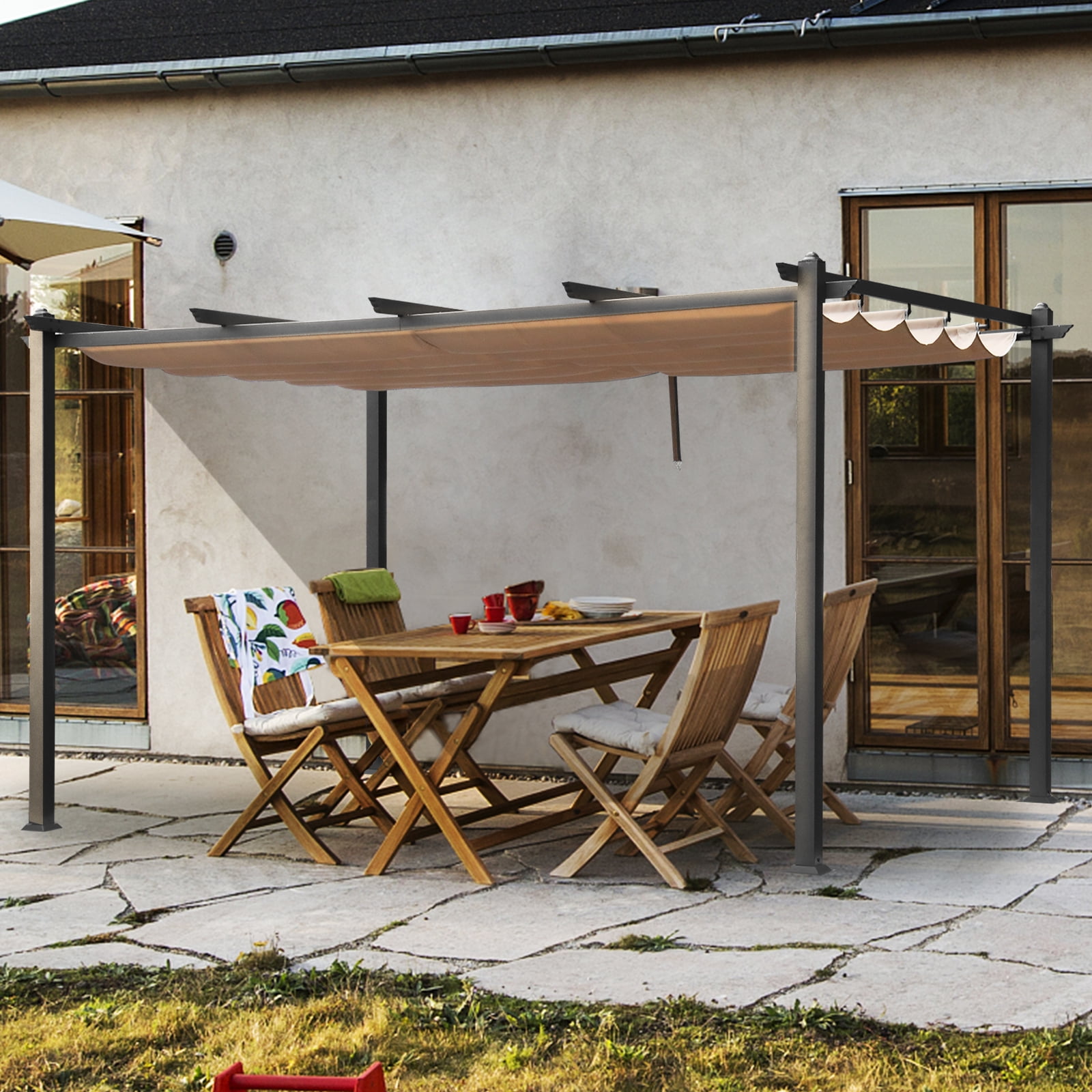 UBesGoo 10' X 13' Outdoor Retractable Pergola with Sun Shade Canopy ...