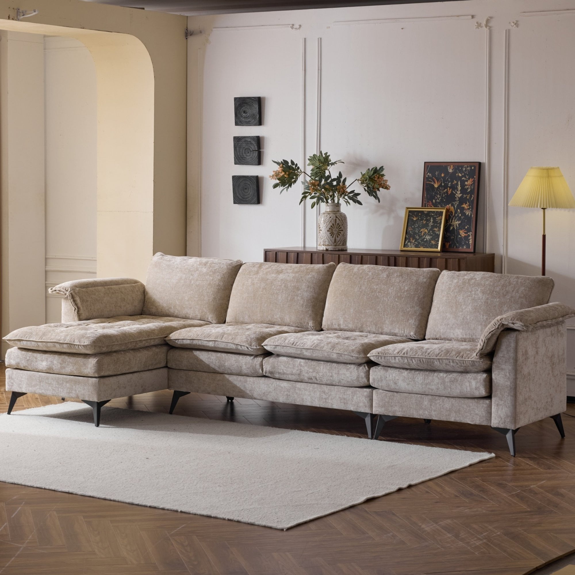 UBesGoo 130" L-Shaped Modular Sofa, Oversized Chenille Couch with ...