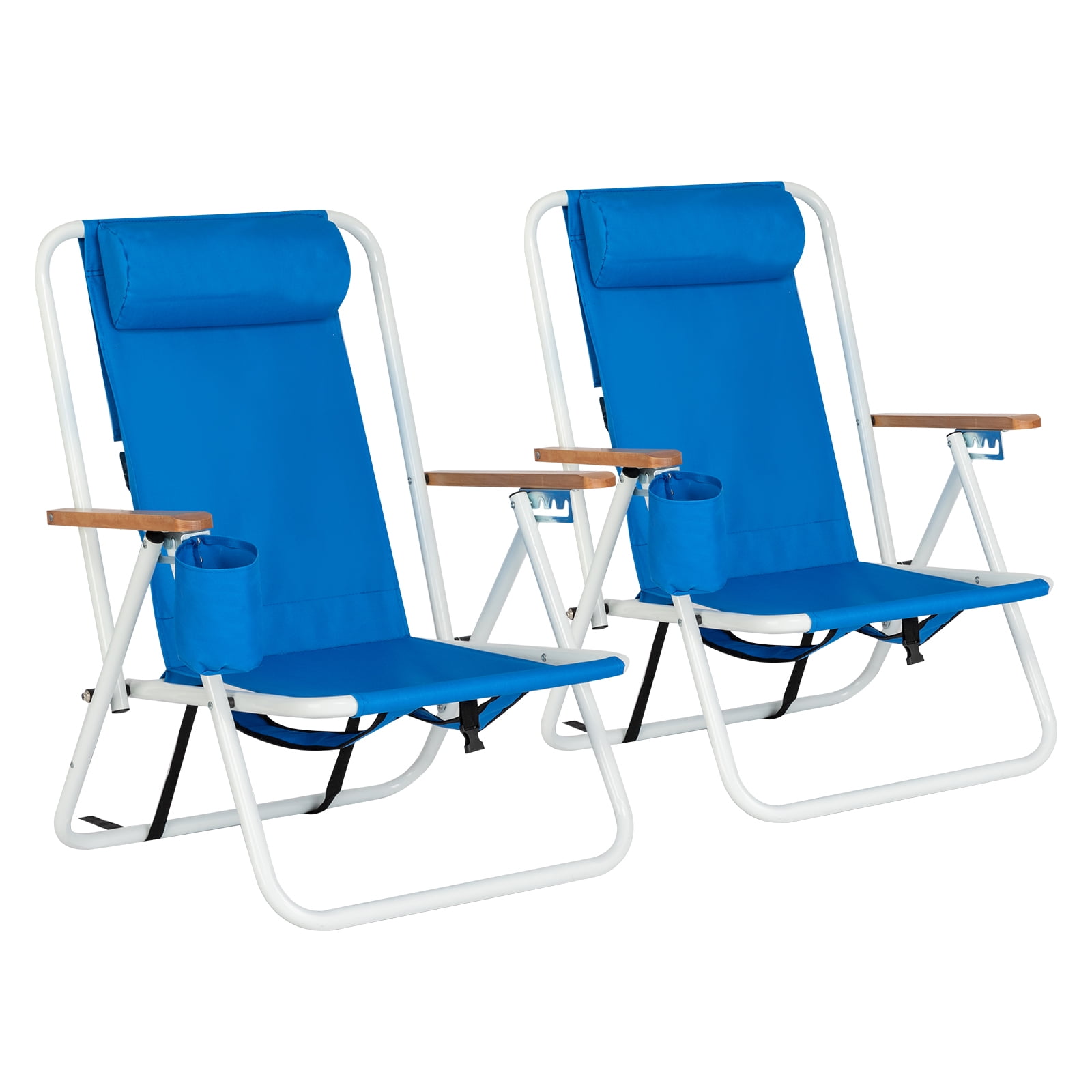 UBesGoo 2 Pack Reclining Foldable Beach Chair, Blue Iron & 600D ...