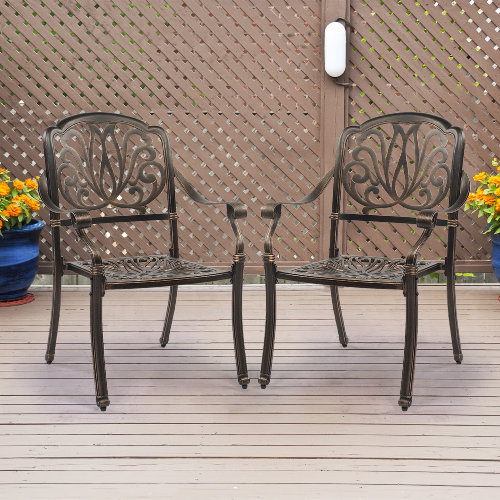 UBesGoo 2-Pcs Set Outdoor Metal Dining Chair, Cast Aluminum Bistro ...