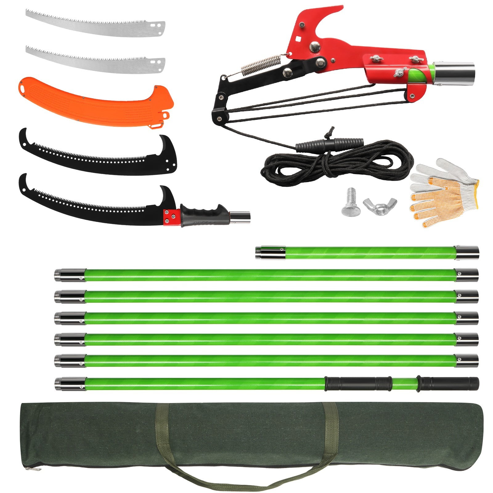 UBesGoo 24ft Pole Saw, Manual Tree Trimmer with Fiberglass Poles, Alloy ...