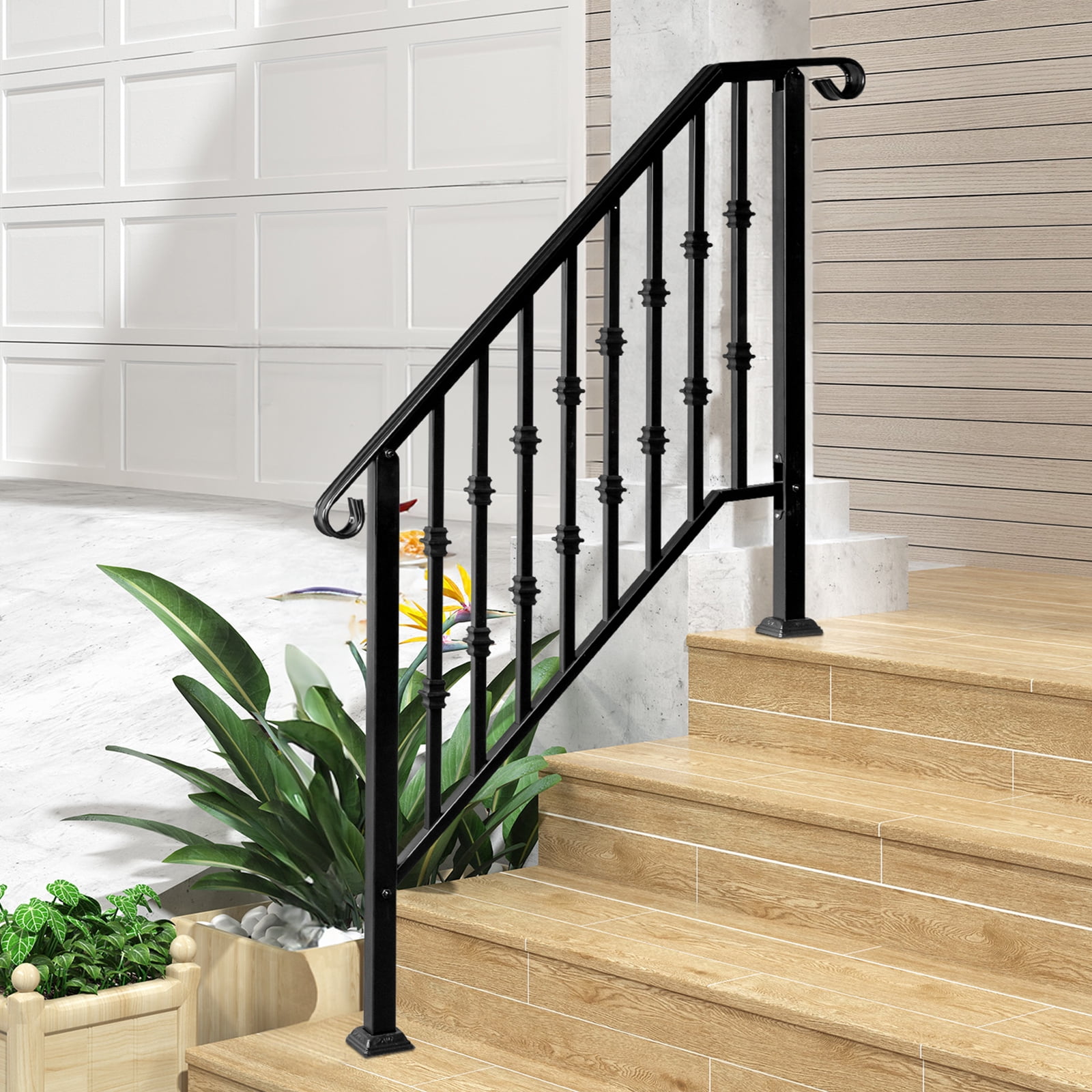 UBesGoo 3 or 4 Steps Handrail for Outdoors& Indoors, Matte Black ...