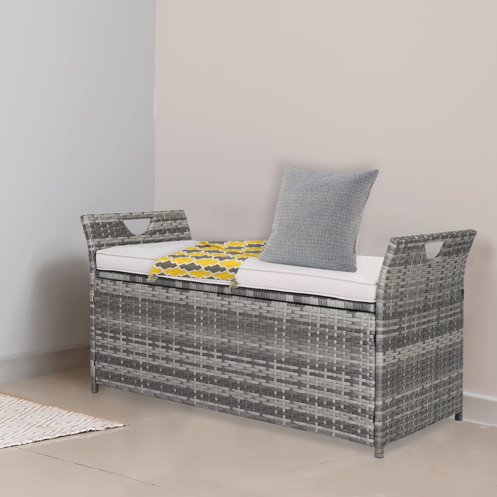 UBesGoo 33 Gallon Outdoor Rattan Storage Box, Patio Seat Deck Box ...