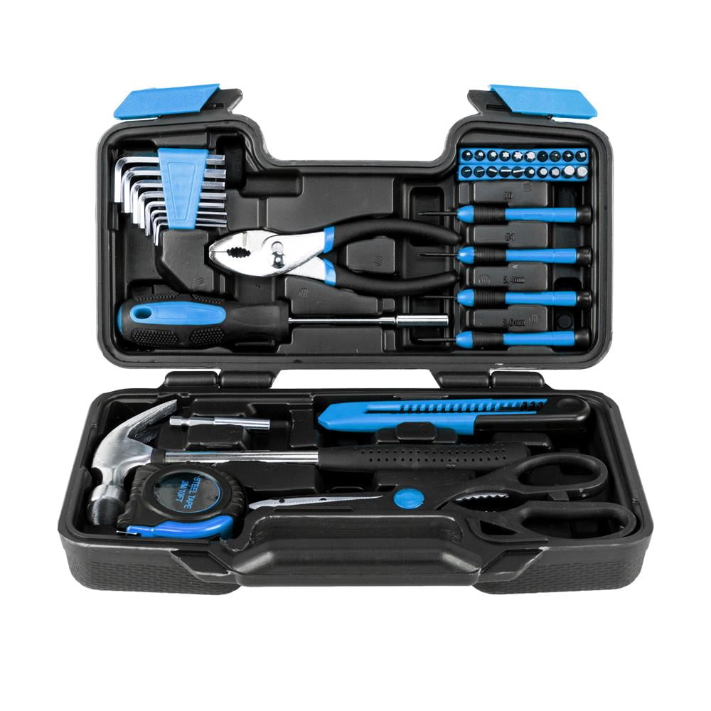 Ubesgoo 39 Piece Household Tool Set Kit Blue with Storage Case for DIY ...