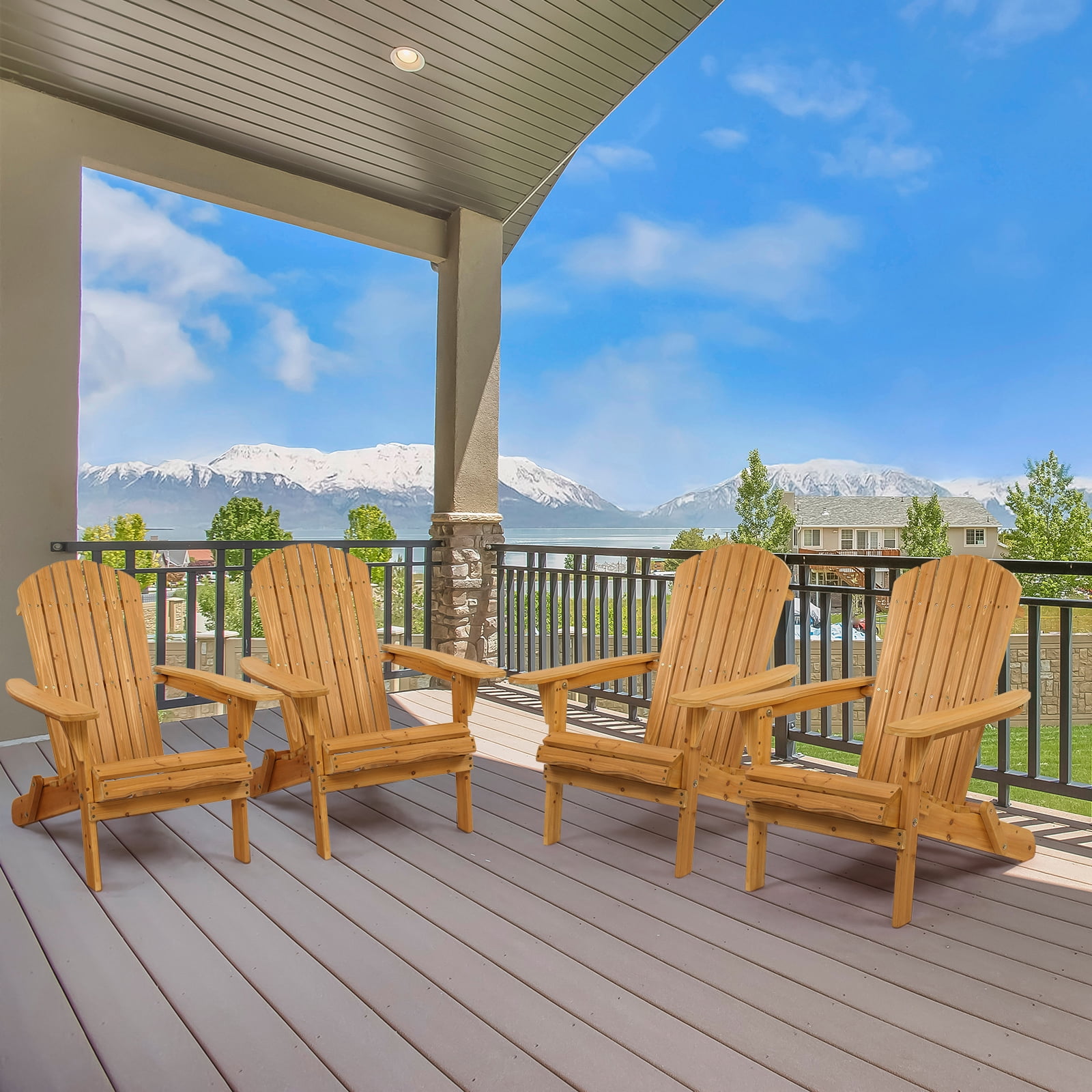 UBesGoo 4-Pack Folding Wooden Adirondack Chair for Lawn, Balcony, Patio ...