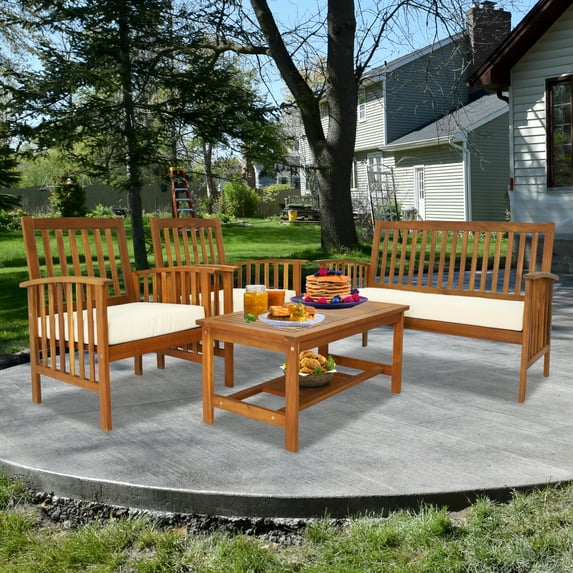 UBesGoo 4 Pcs Acacia Wood Chat Set for Outdoor, Garden, Deck, Yard ...