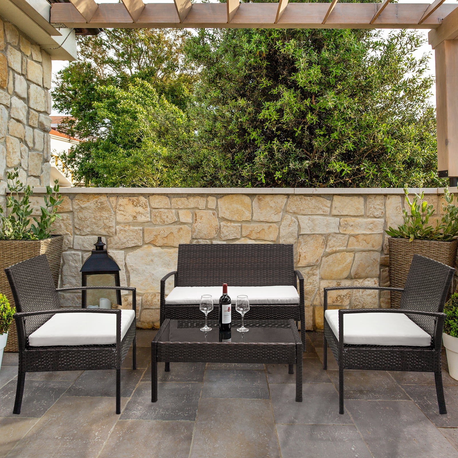 UBesGoo 4-Piece All-Weather Rattan Patio Set, Sturdy PE Wicker ...