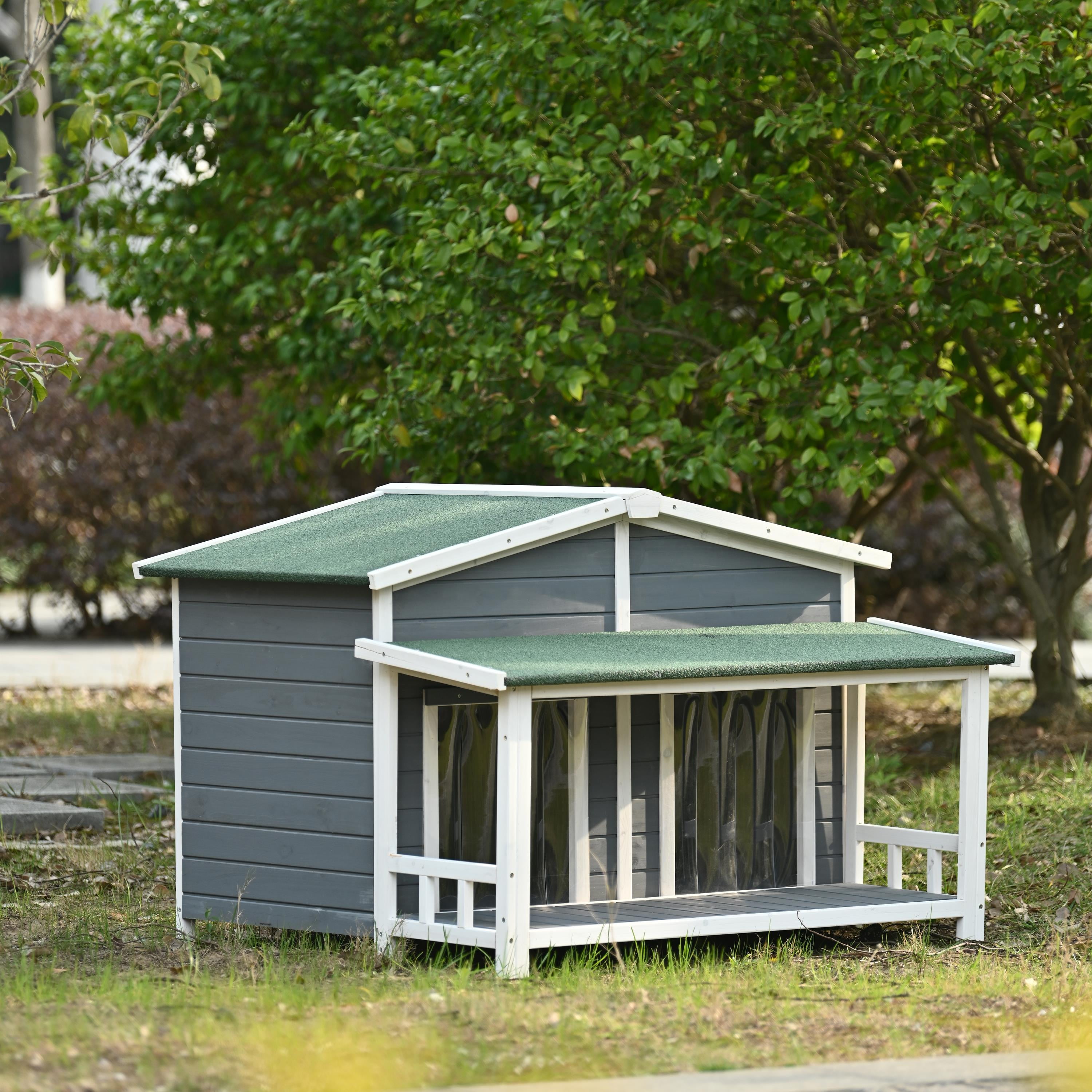 UBesGoo 47.2" Outdoor Wooden Dog House Cabin Style Indoor Dog Crate ...