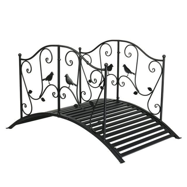 UBesGoo 4FT Black Matte Metal Garden Bridge with Bird Patterned Curved ...
