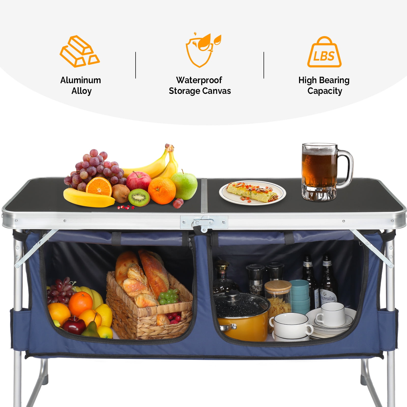 UBesGoo 4ft Outdoor Aluminum Portable Folding Camp Cook Table with ...