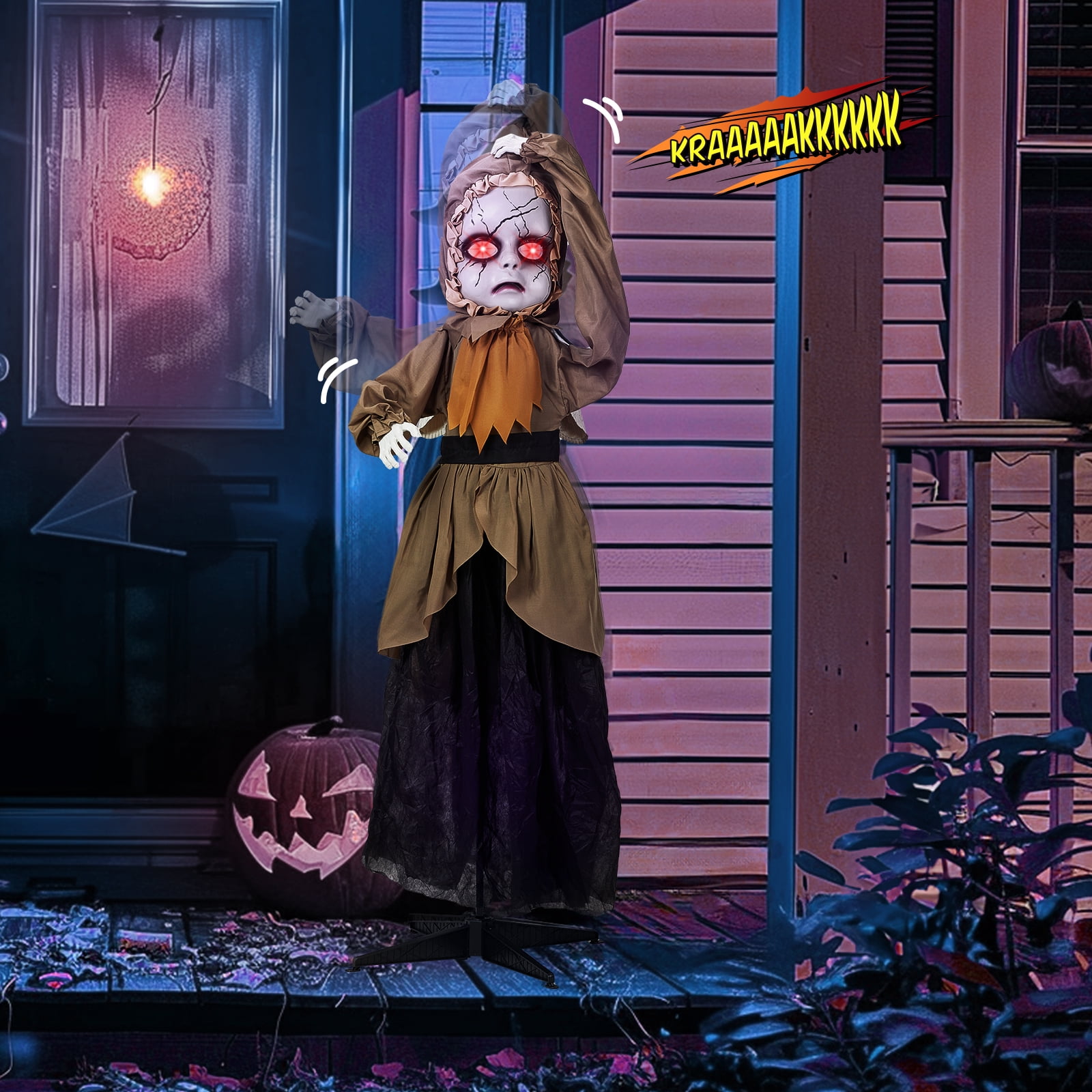 UBesGoo 5.3ft Animated Halloween Decoration Pop-up Head w/ Pre-Recorded ...