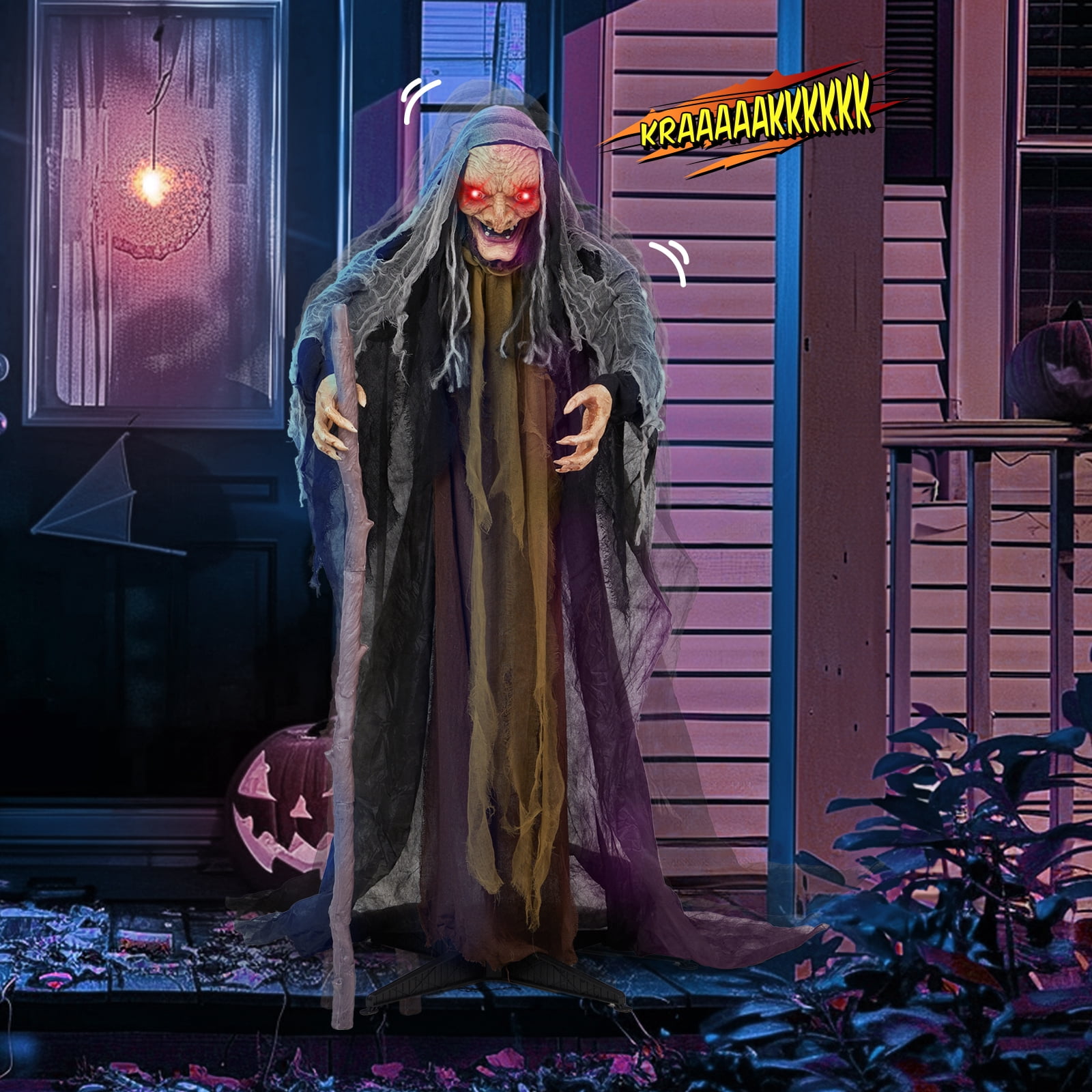 UBesGoo 5.3ft Animated Halloween Decoration Witch w/ Pre-Recorded ...