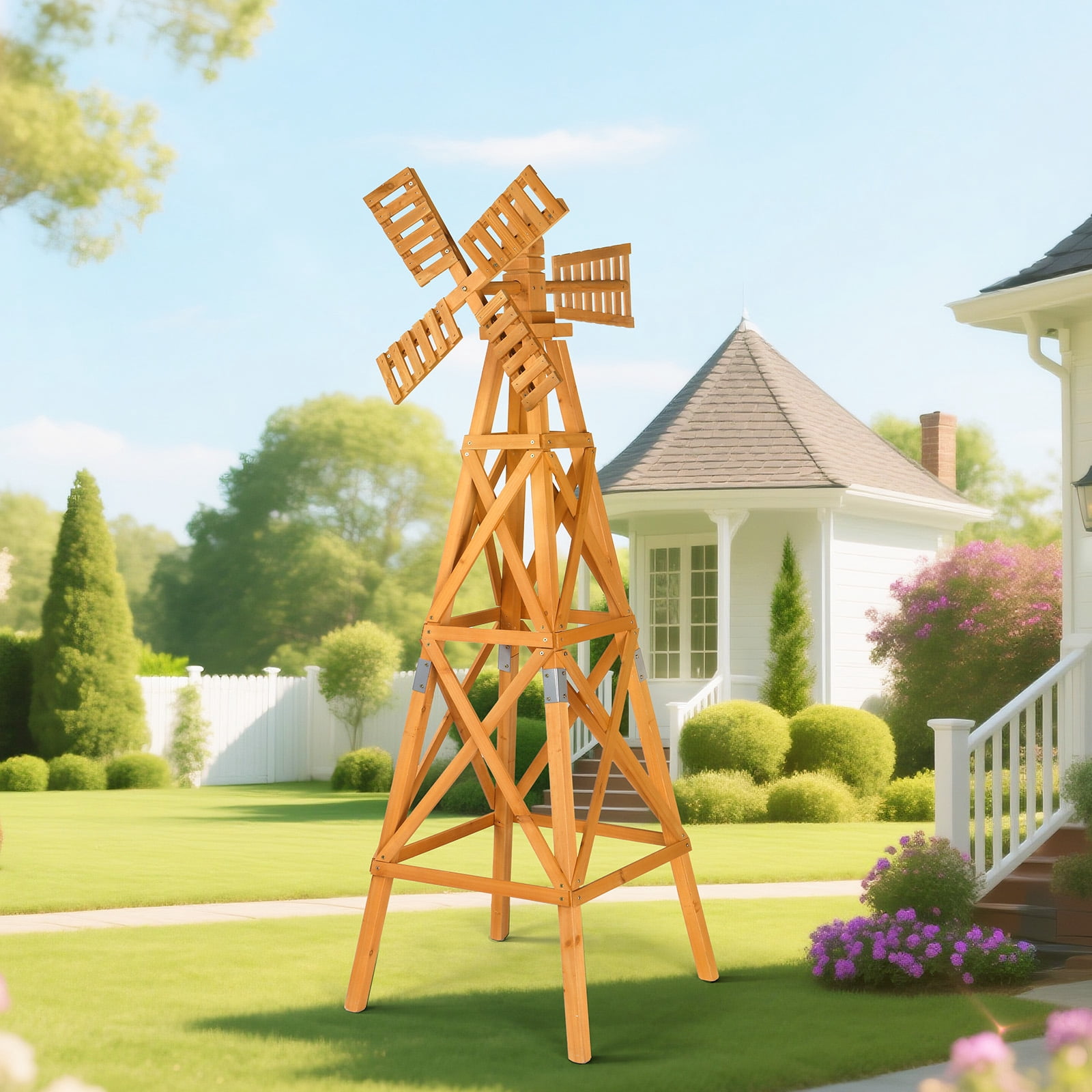 UBesGoo 5.95' Cross Lattice Wooden Windmill Garden Decor for Yard ...
