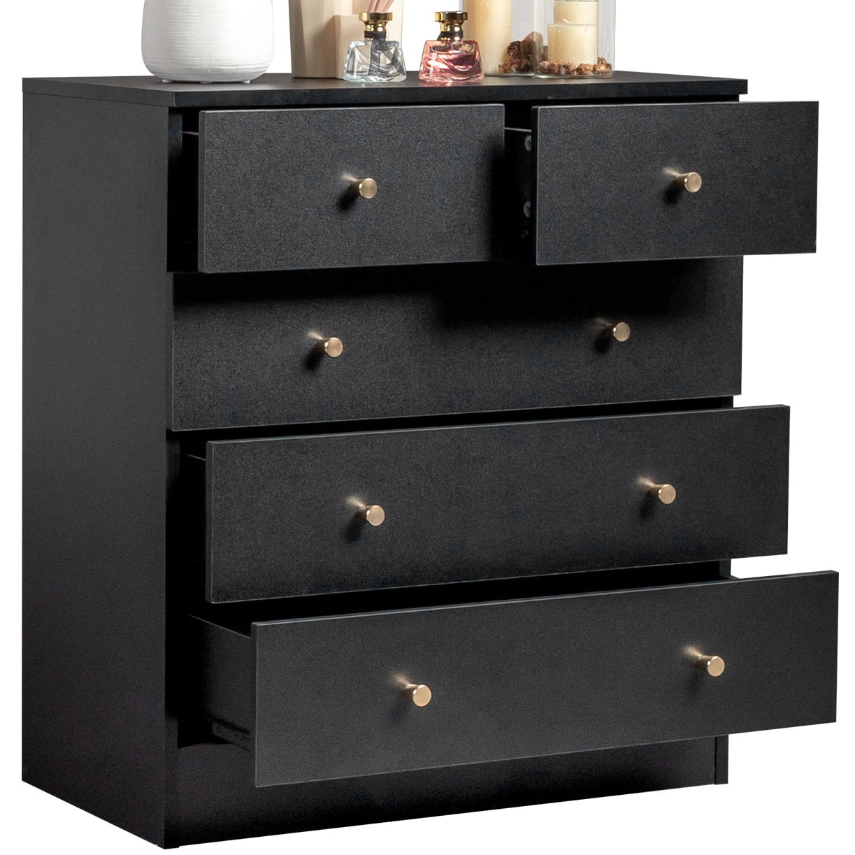 "UBesGoo 5 Drawer Wooden Dresser for Bedroom, Black Storage Chest, 25. ...
