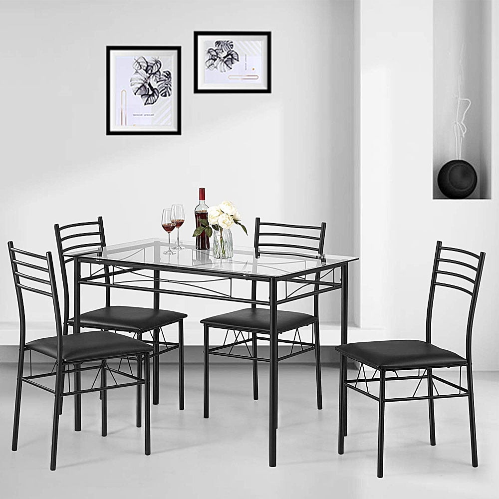 UBesGoo 5 Piece Dining Table Set Glass Top Padded Seat ,Dining Table ...