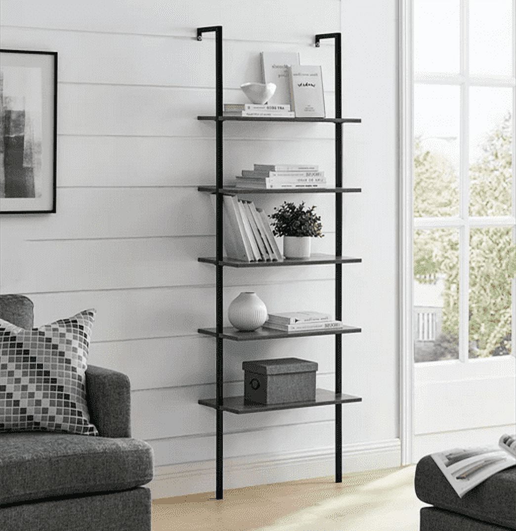 UBesGoo 5-Tier Modern Metal Standing Ladder Bookcase Dark Walnut ...