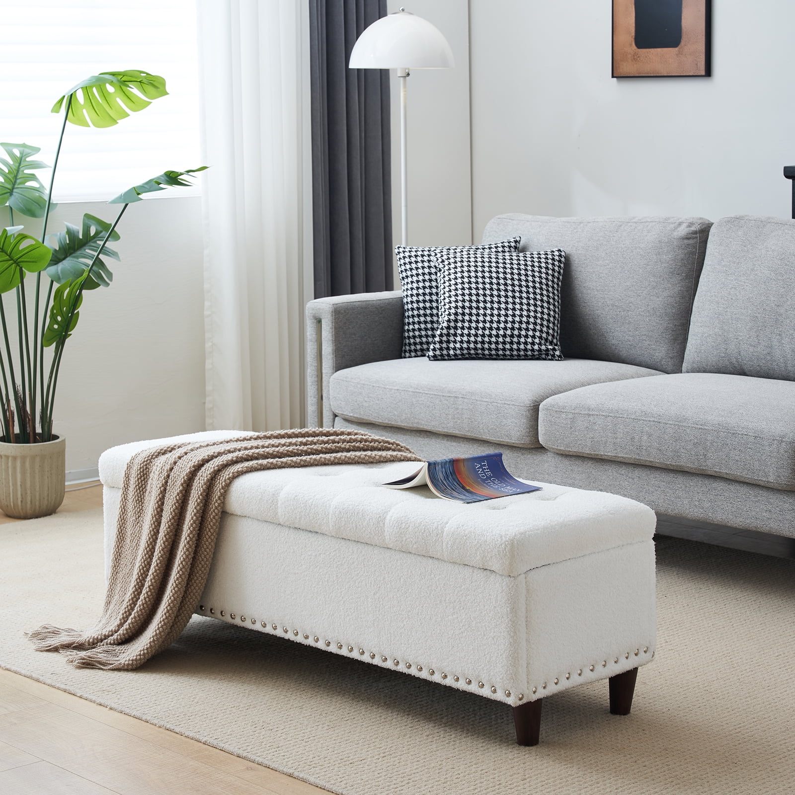 UBesGoo 51.5" Teddy Velvet Storage Ottoman Bench for Sofa Bed, Upholstered Shoe Seat Storage ...