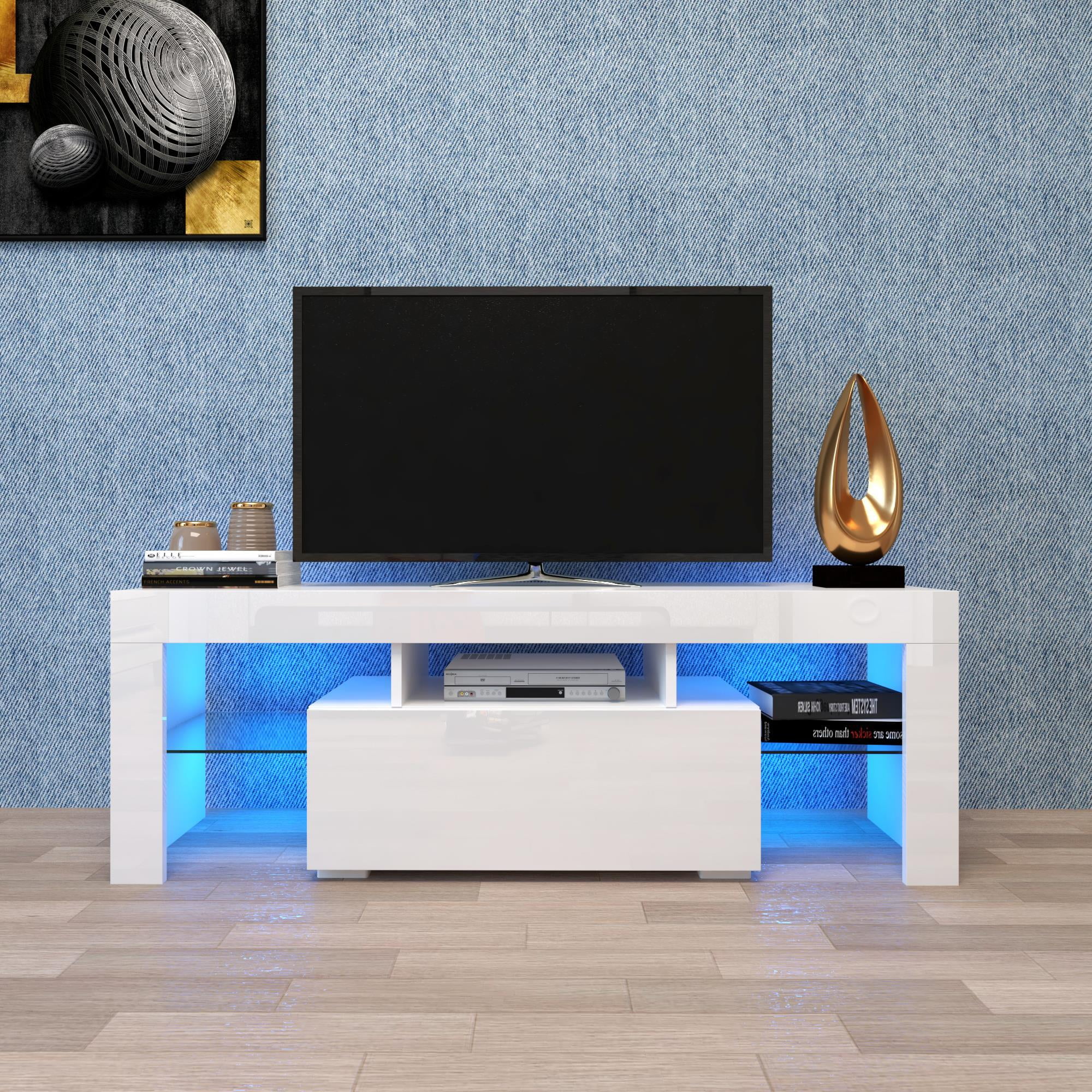 UBesGoo 51'' Morden TV Stand with LED Lights, High Glossy TV Cabinet ...