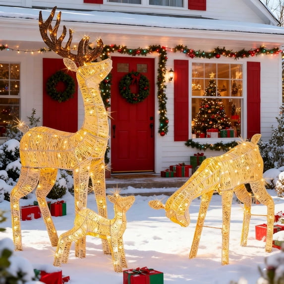UBesGoo 5ft Gold Reindeer Set, LED Lighted Outdoor Christmas Decoration ...