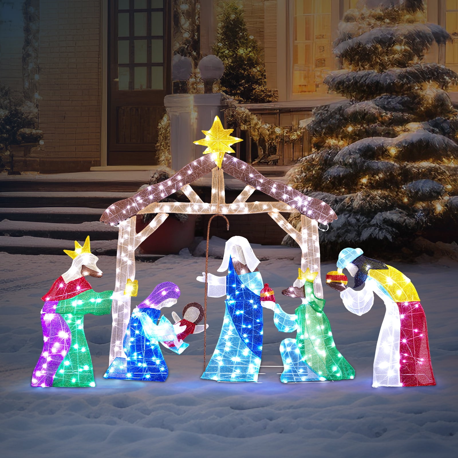 UBesGoo 5ft Light-Up Nativity Scene Christmas Decoration Nativity ...