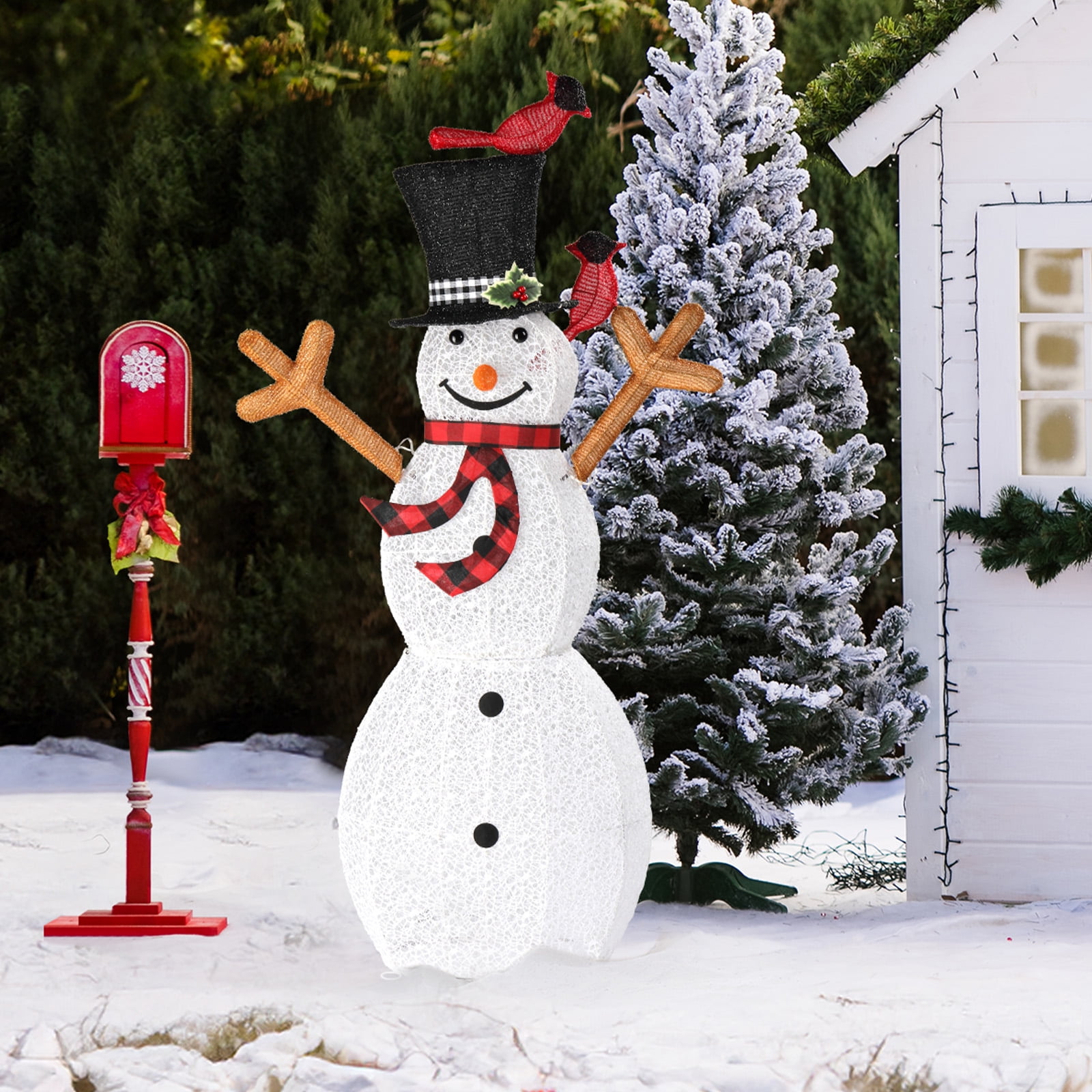 UBesGoo 5ft Lighted Snowman with Birds,Pop-Up Design Christmas Outdoor ...