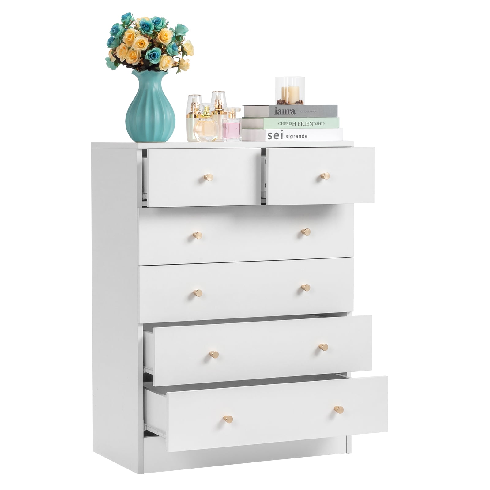 UBesGoo 6 Drawer Wood Dresser for Bedroom, Chest of Drawers, Storage ...