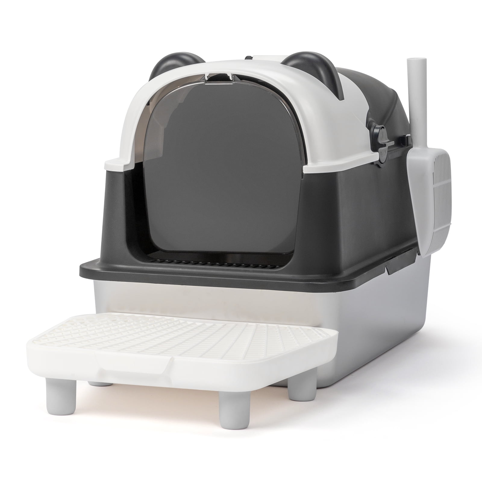 UBesGoo 60x40x46cm Stainless Steel Cat Litter Box w/Panda Lid, Scoop ...