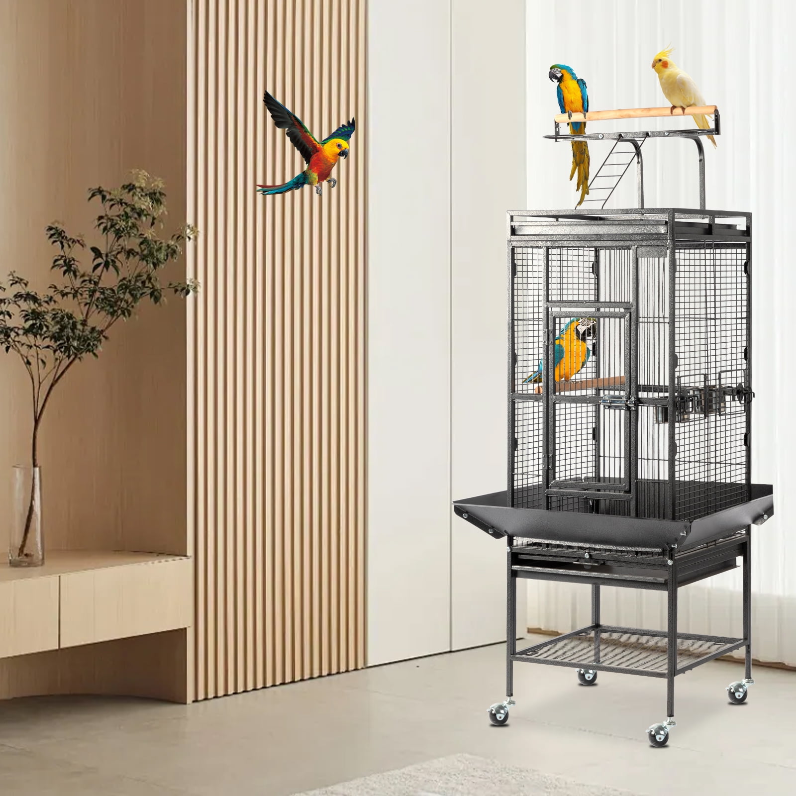 UBesGoo 65" Large Flight Bird Cage with Rolling Stand & Storage Shelf ...