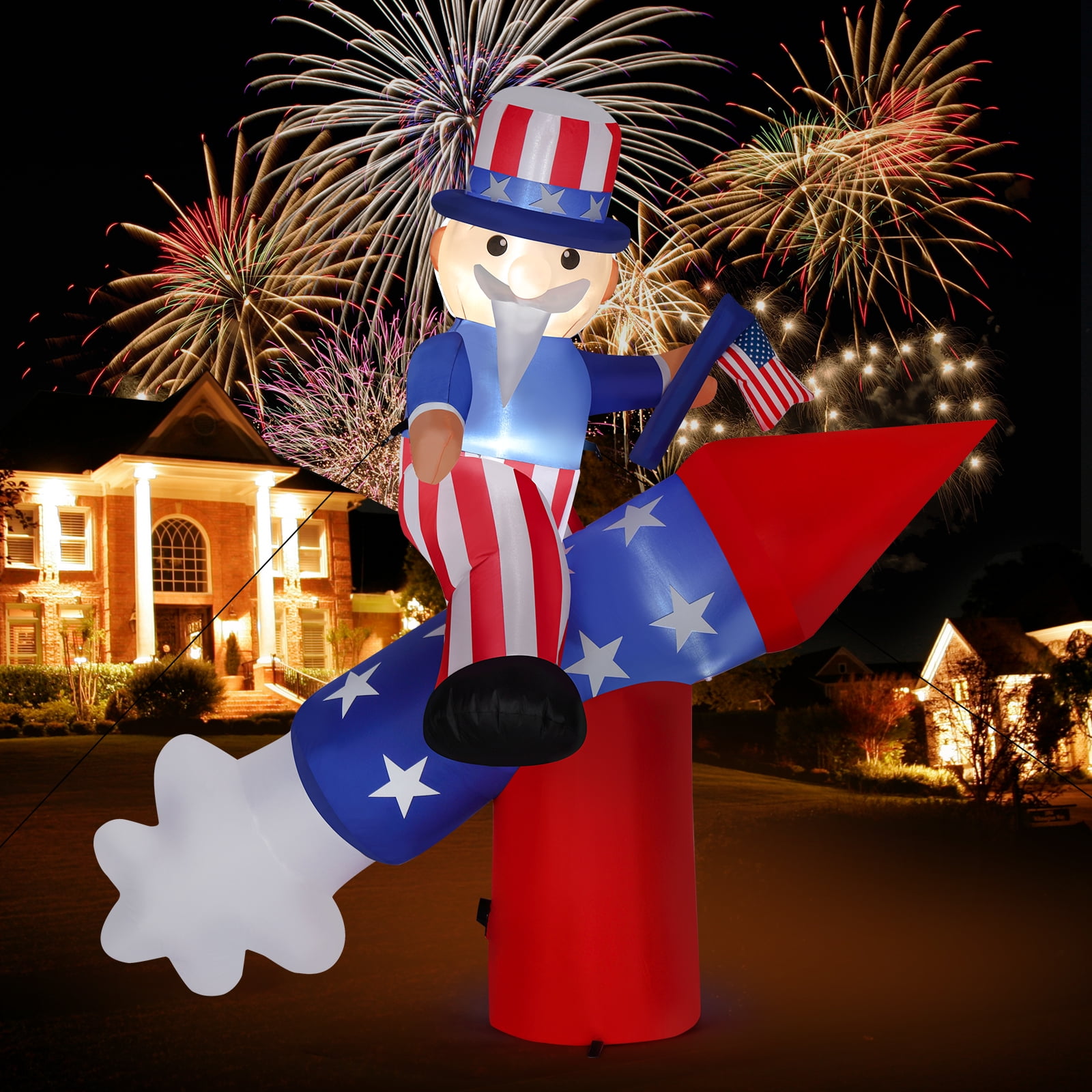 UBesGoo 6FT Lighted Inflatable Uncle Sam on Rocket, 4th of July ...