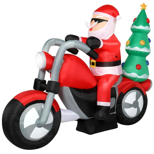 UBesGoo 6Ft Outdoor Inflatable Christmas Santa on Motorcycle with Tree ...